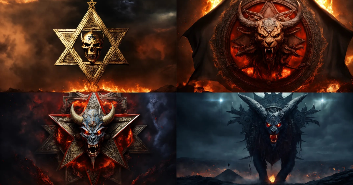 Lexica - Evil demonic Israel flag beast with an armageddon demon ...