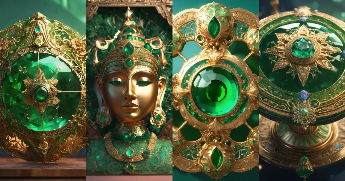 Lexica - An emerald talisman of the Sky God with intricate ornament ...