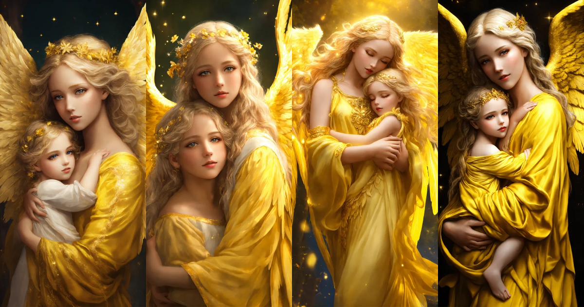 Lexica - 2 Guardian angel hugging a beautiful and defined little angel ...