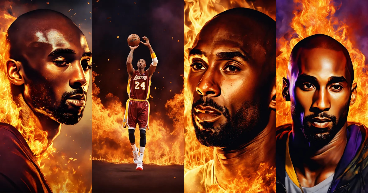 Lexica - A portrait of Kobe Bryant on fire