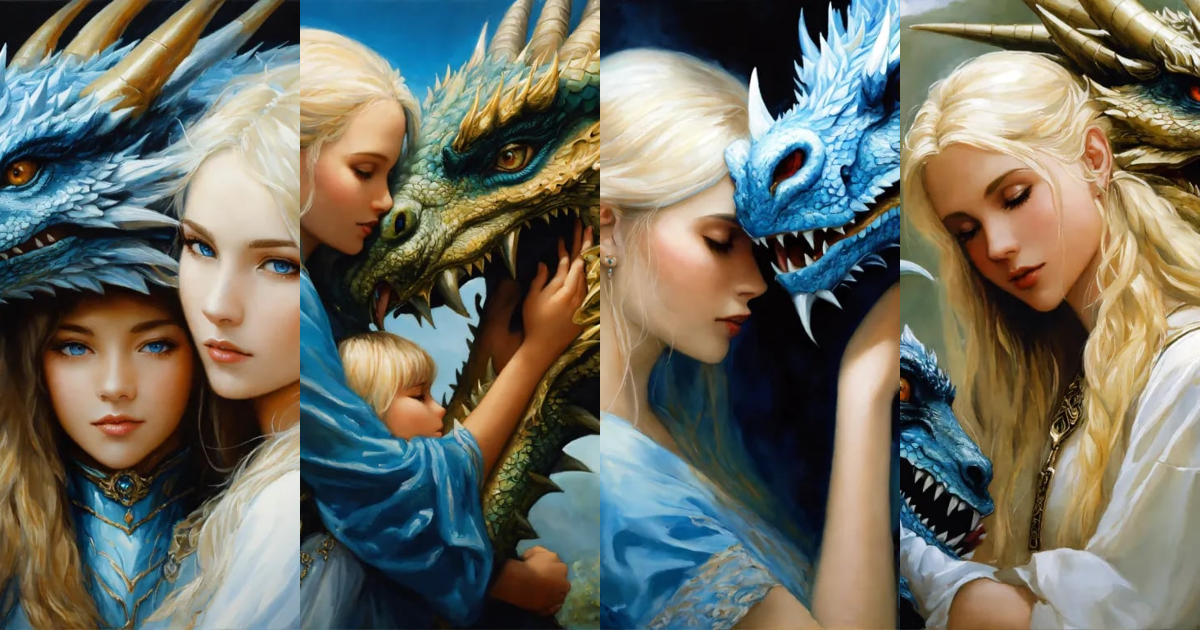 Lexica - Oil painting of a huge, magnificent two meter big blue dragon ...