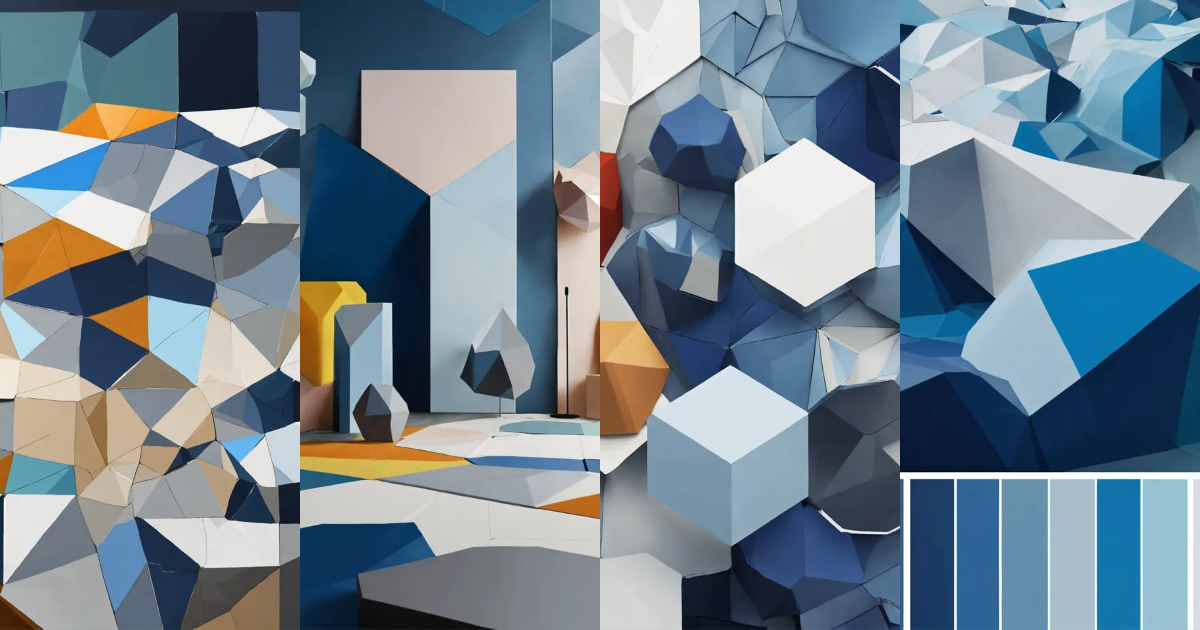 Lexica - Cold color palette, Distinct polygons, Small white gaps, blue white and gray
