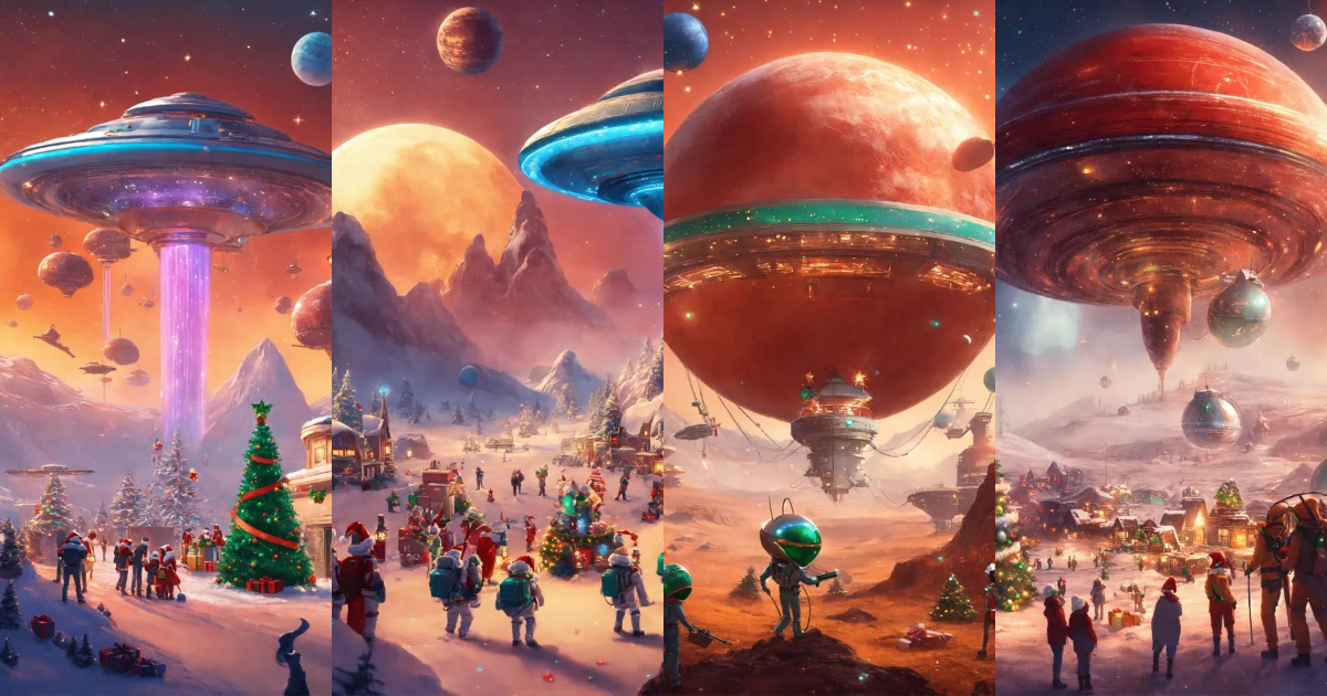 Lexica - Festive scene on another planet, with aliens celebrating ...