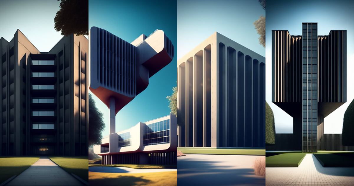 Lexica - Brutalism architecture building, shaped like Britney Spears