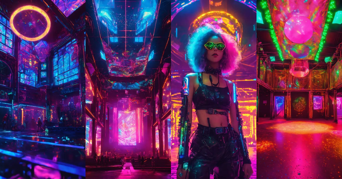 Lexica - Cyberpunk Festival Raver of topaz and shimmer black neon light ...