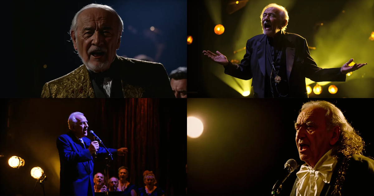 Lexica - Image of a male old man singing in opera on a black background ...