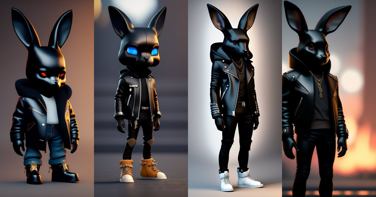 Lexica - Black Humanoid Rabbit with large white eyes. He’s wearing a ...