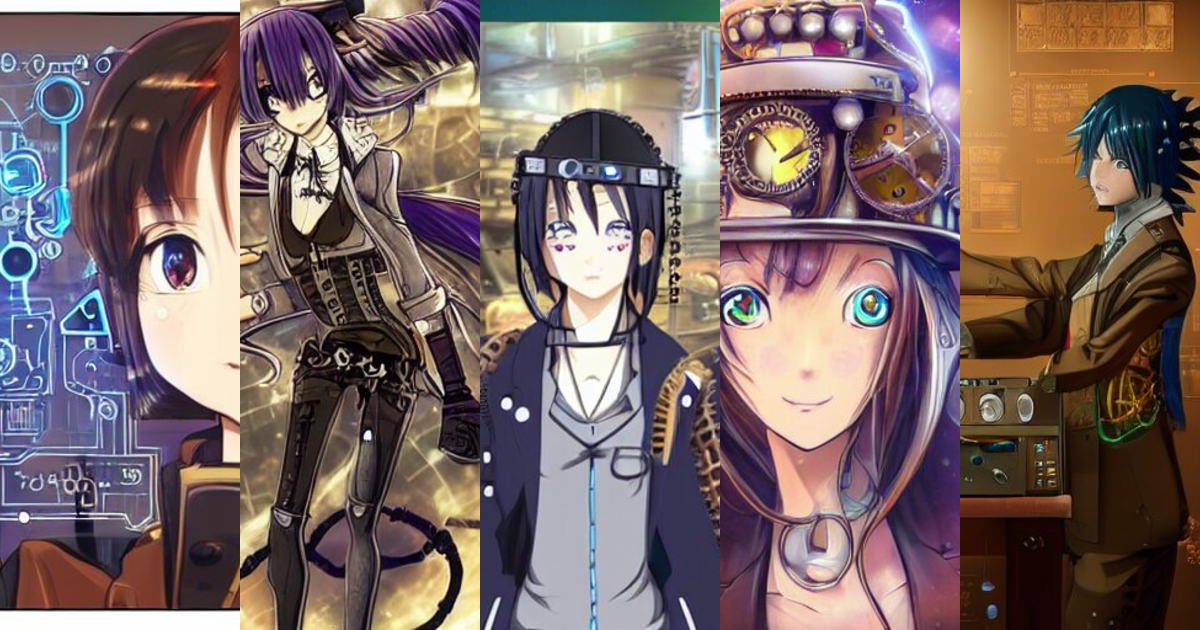 Lexica - A person inventing a quantum ai computer, steampunk anime