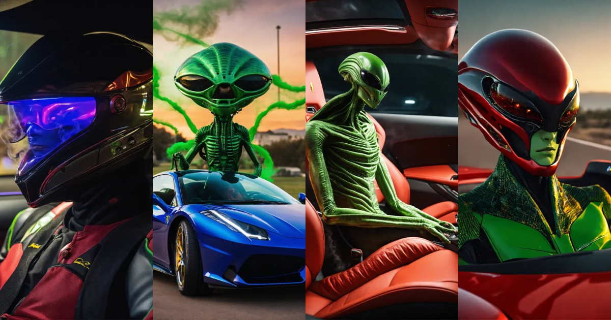 Lexica - Alien smokin blunt inside ferarri 4k