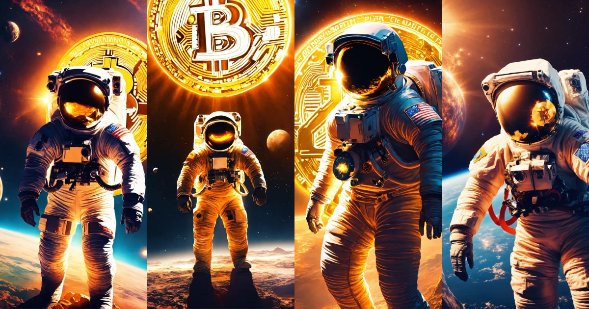Lexica - An Astronaut in space, the sun is a giant bitcoin glowing ...