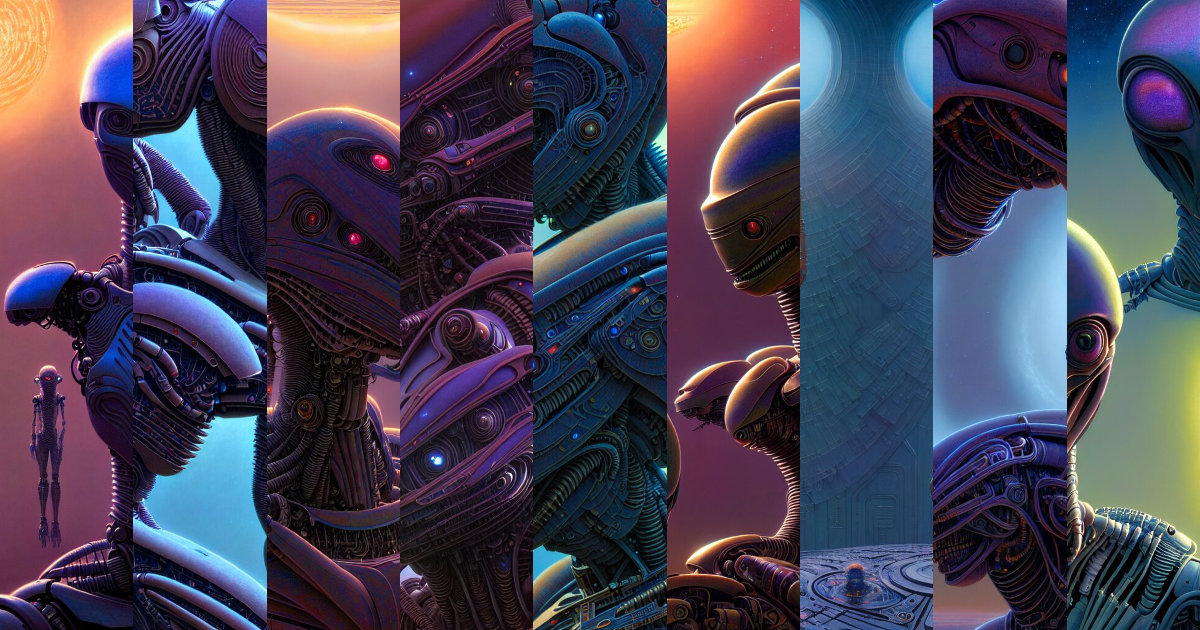 Lexica - Humanoid robot,, symmetry, faded colors, exotic alien features ...