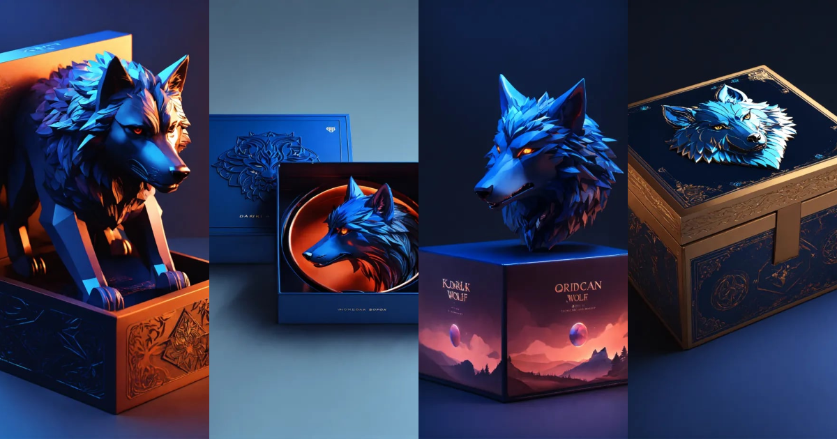 Lexica - Beautiful boxes mockup of a dark wolf, 3d art, 8k, ui ux, dark ...