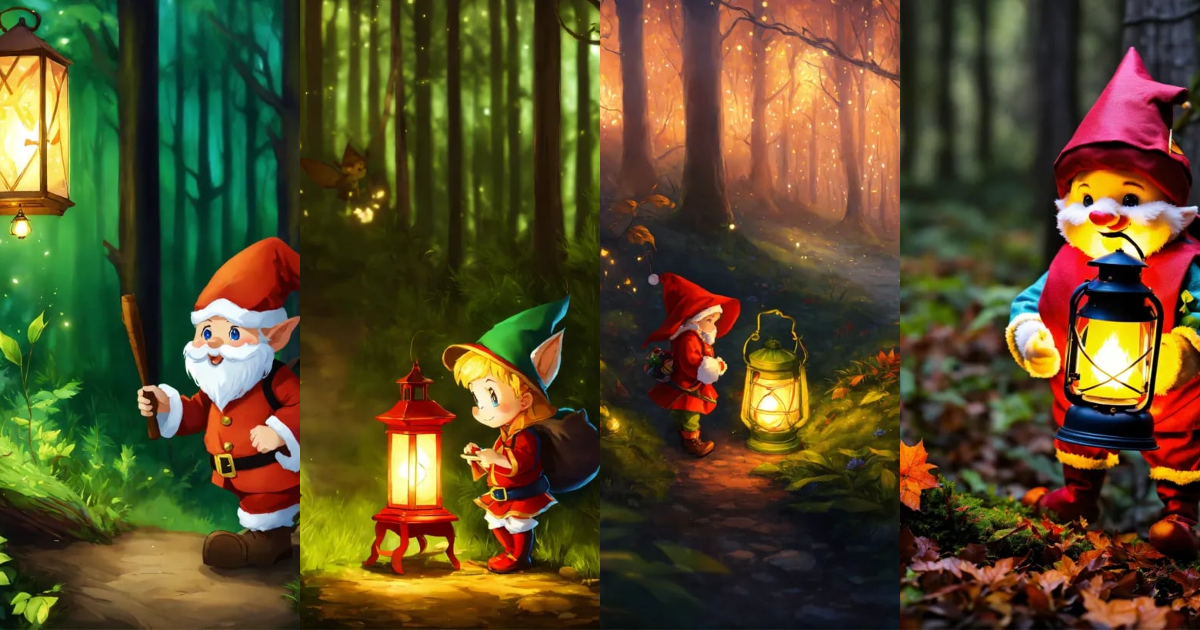 Lexica - Dans la forêt un lutin avec une lanterne