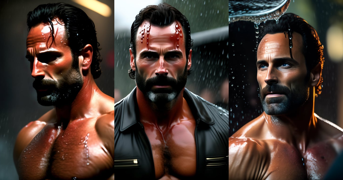 Lexica - Rick grimes with his chest out dripping wet in a rainstorm ...