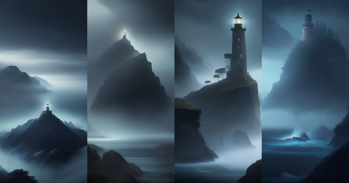 Lexica - Dark shadowy rift, filled with fog, with a distant lighthouse ...
