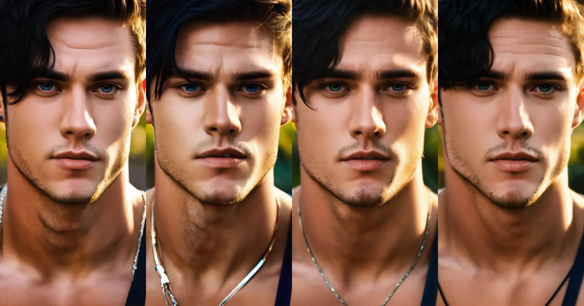 Lexica - Hot white boy face blue ayes black hair muscular face