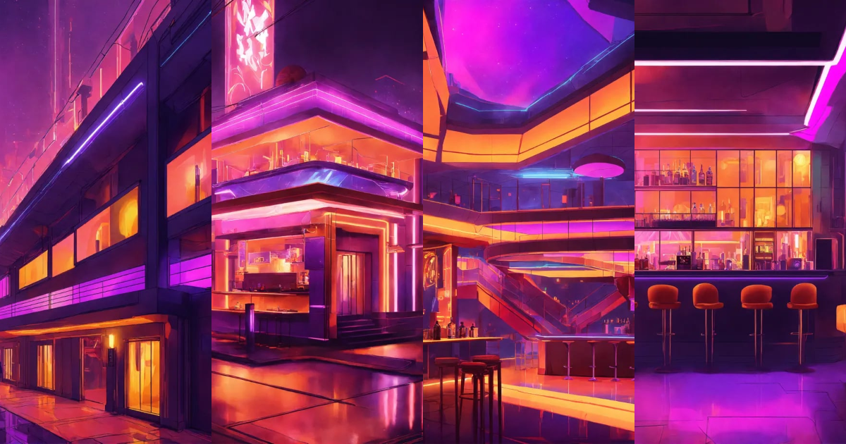 Lexica - Digital art of a retro-futuristic night club with an open ...