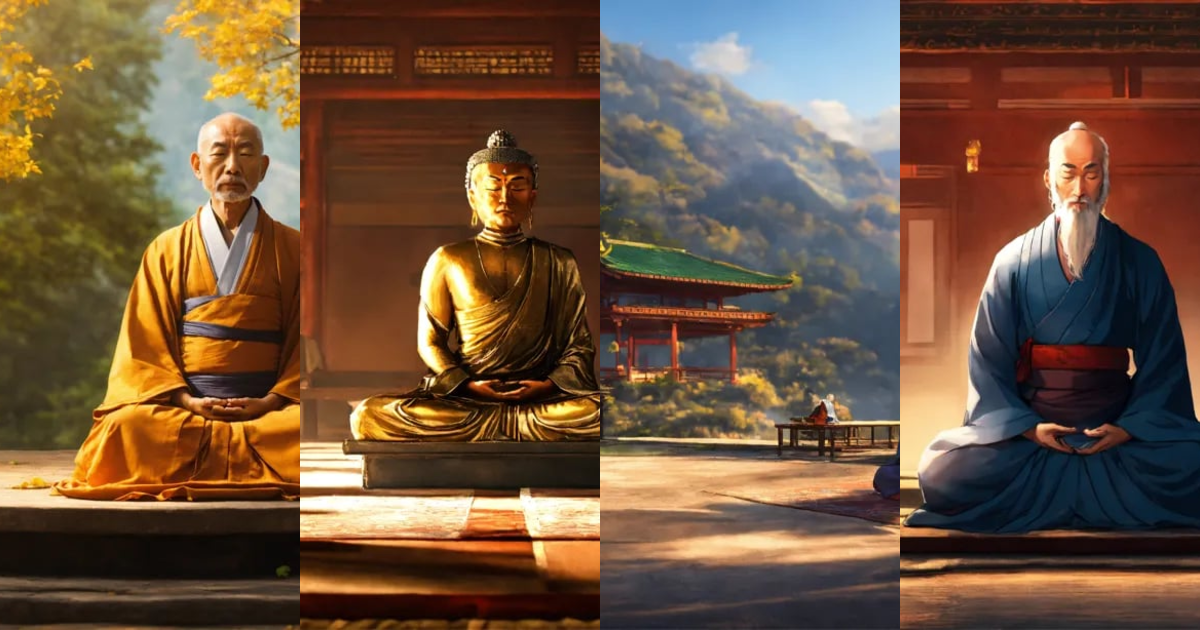 Lexica - Wise zen master meditating and some people are standing around ...