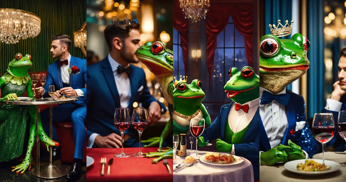 Lexica - Cute frog in glittery gown crown and red lips huge eye lashes ...