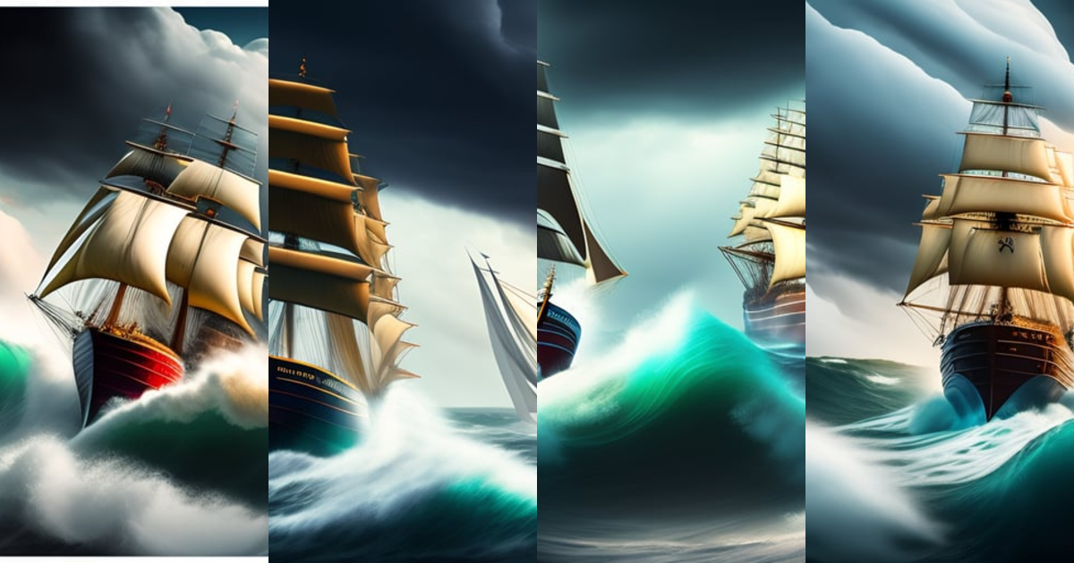 Lexica - A 3 masted ship in full sail crashes through a stormy ocean ...