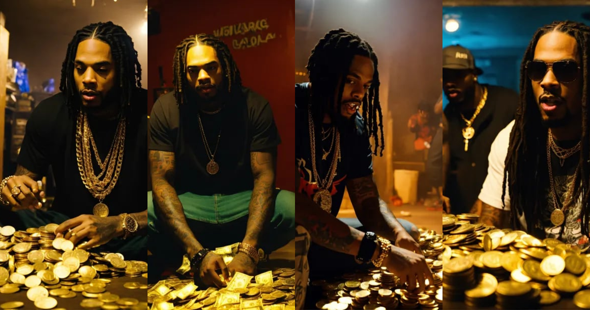Lexica - Full body shot of rapper "Waka Flocka Flame" counting money in ...