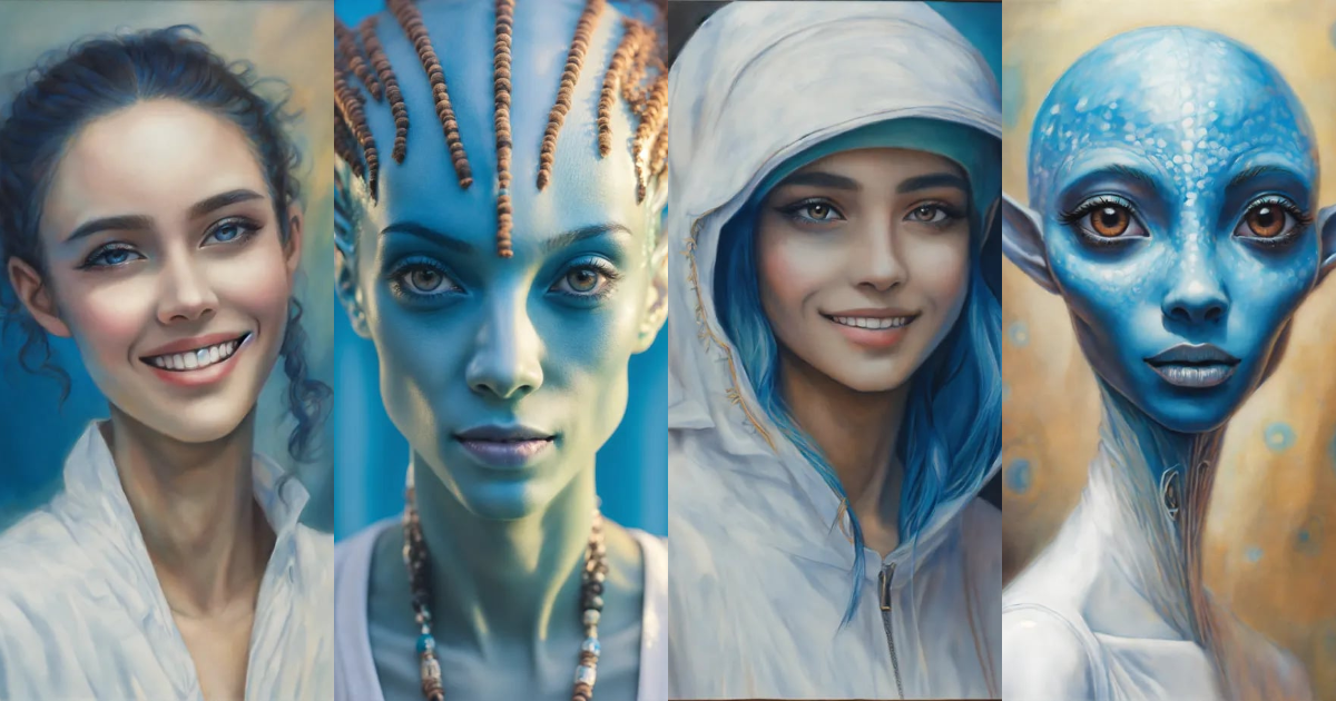 Lexica - Colored pencil drawing painting portrait of alien blue skin ...