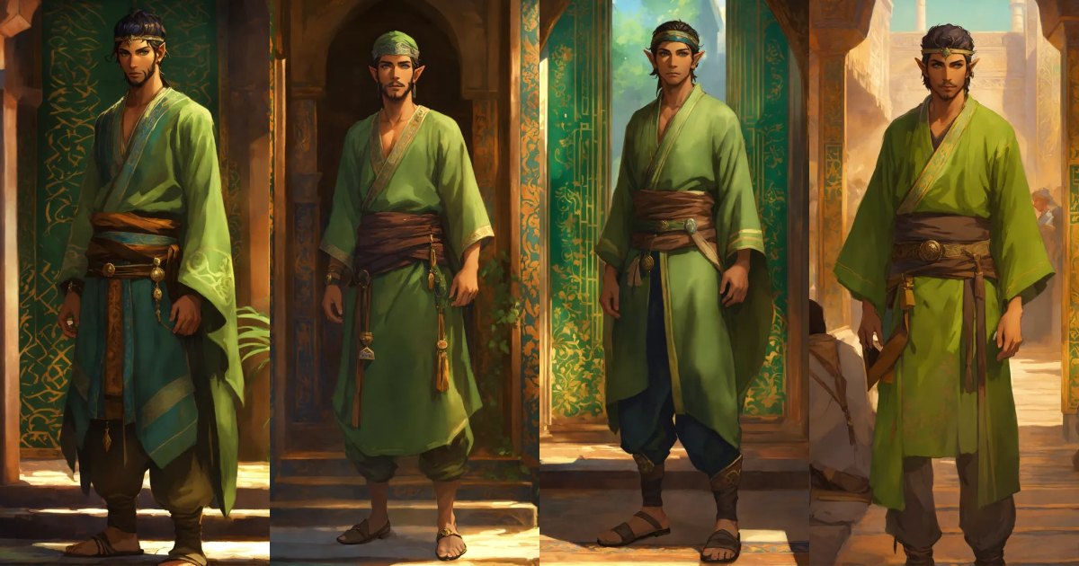 Lexica - Male merchant elf based on timurid man, Turkish, green eyes ...
