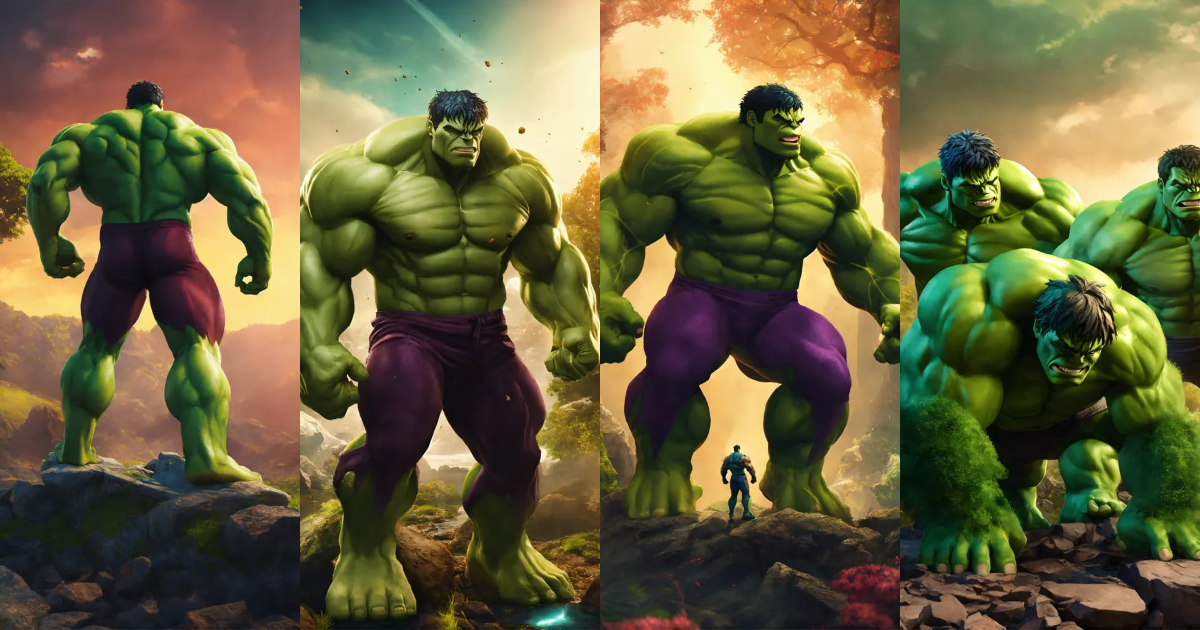 Lexica - Some Hulk together In Multiverse, nature background, 2D render