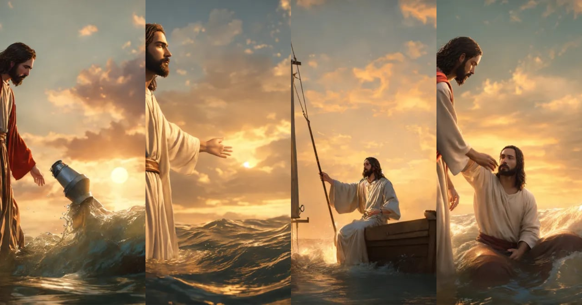 Lexica - Painting Jesus Disciple, sinking n water, hands extended ...