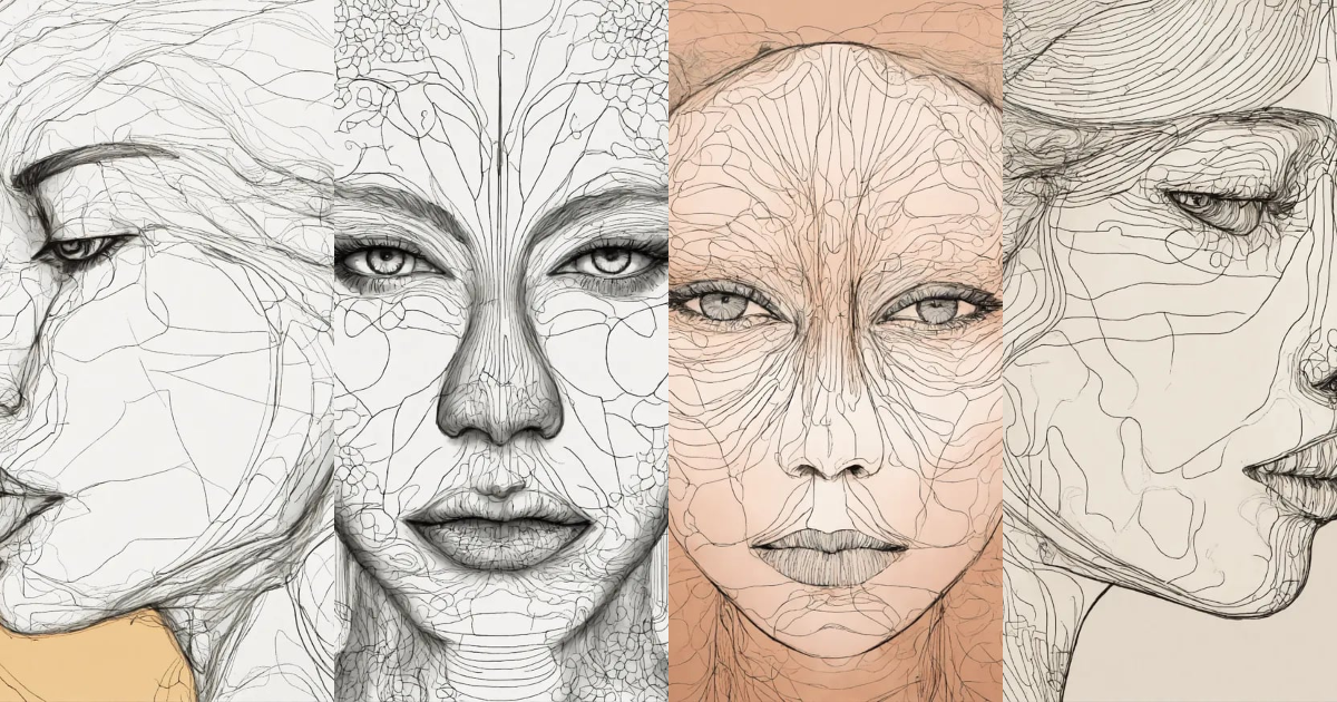 Lexica - Illustration of a face in one line drawing , biomorphic