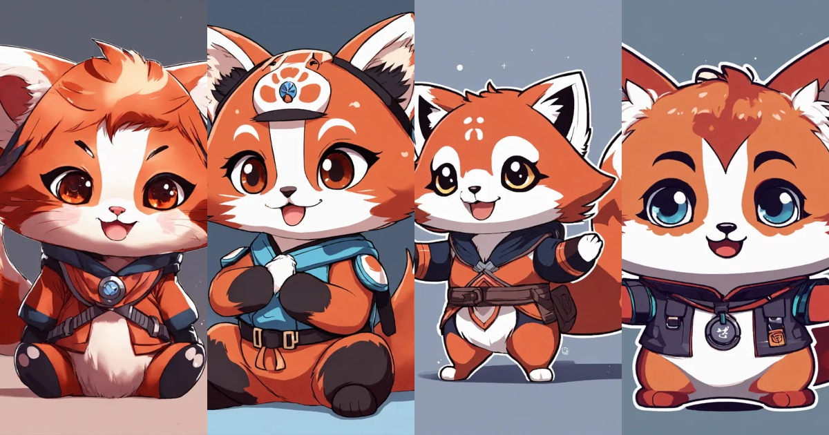 Lexica - Cute small humanoid cat red panda, victory pose, anime style ...