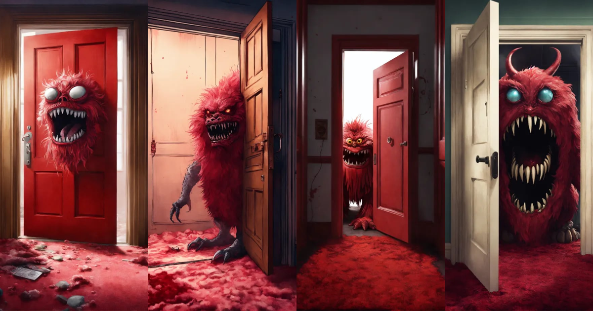 Lexica - An illustration that shows a monster coming out of a door, in ...