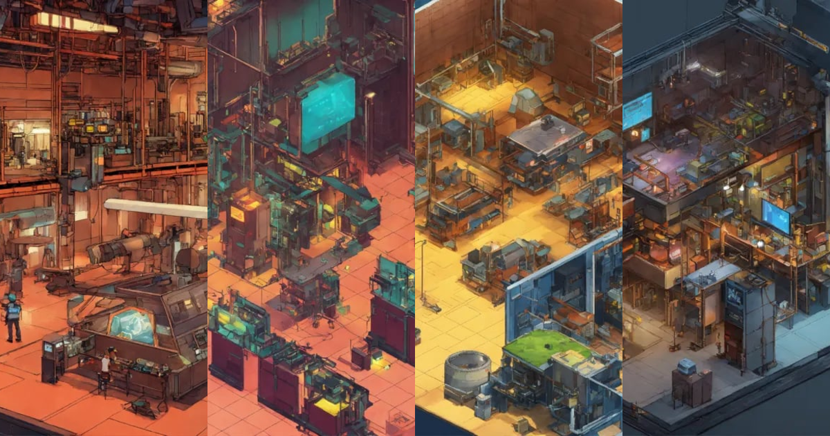 Lexica - Page from I Spy book, cyberpunk factory interior, orthographic ...