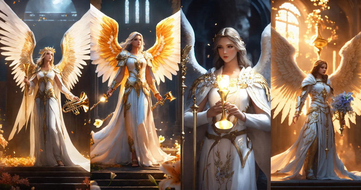 Lexica - Create a beautiful archangel gabriel with white wings, a lily ...