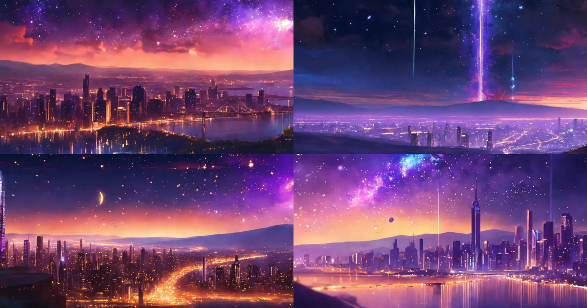 Lexica - Beautiful purple starry night, concept art, 8k, sparks, city ...