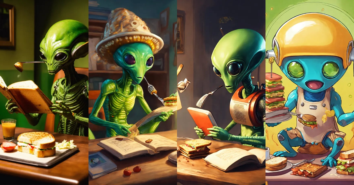 Lexica - An alien trying to use everyday human items holding a fork ...