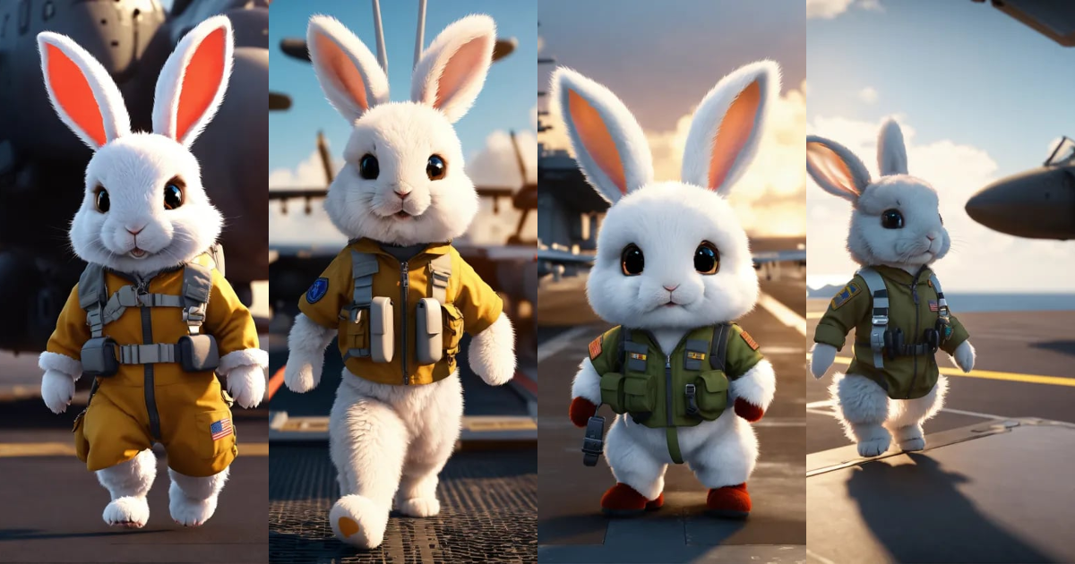 Lexica - A cute fluffy rabbit pilot walking on a military aircraft ...