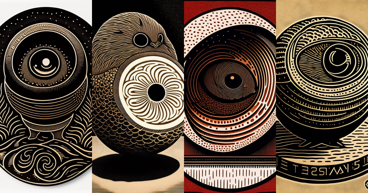 Lexica - An award winning linocut of a round monster with thin legs ...