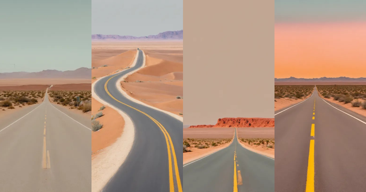 Lexica - A light grey road in a dessert, Wes Anderson Colour