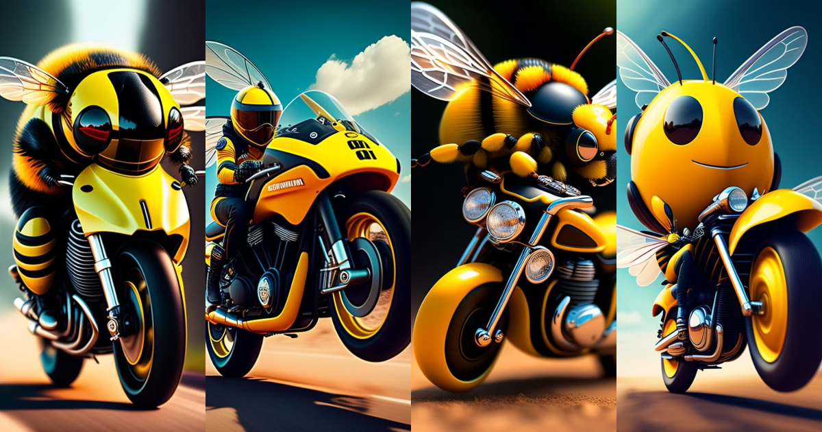 Lexica - A bee driving a motorcycle