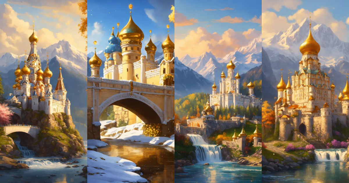 Lexica - Flowers, close-up white and gold Russian castle with pointed ...