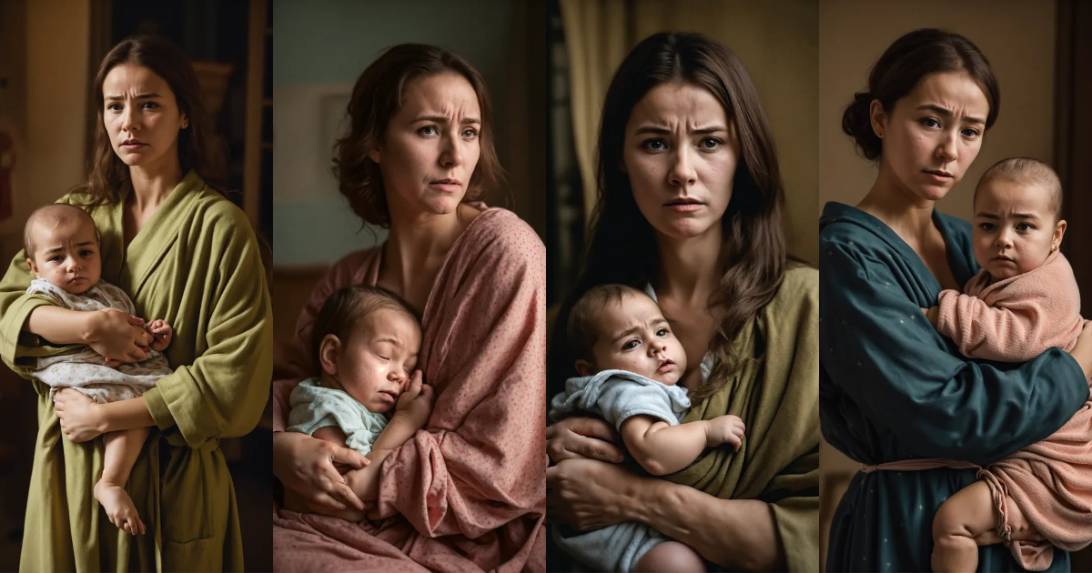 Lexica - A sad woman in a housecoat with a sad and pitiful face holds ...