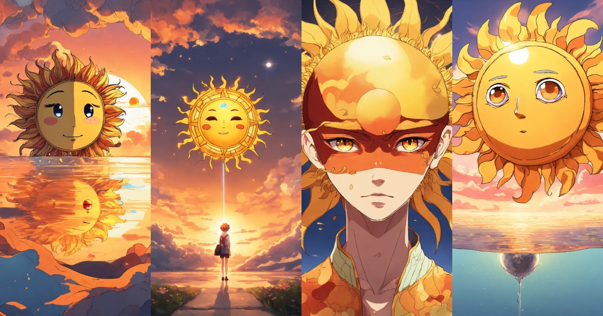 Lexica - A cartoon anime Sun floating with a face concentrating in a ...
