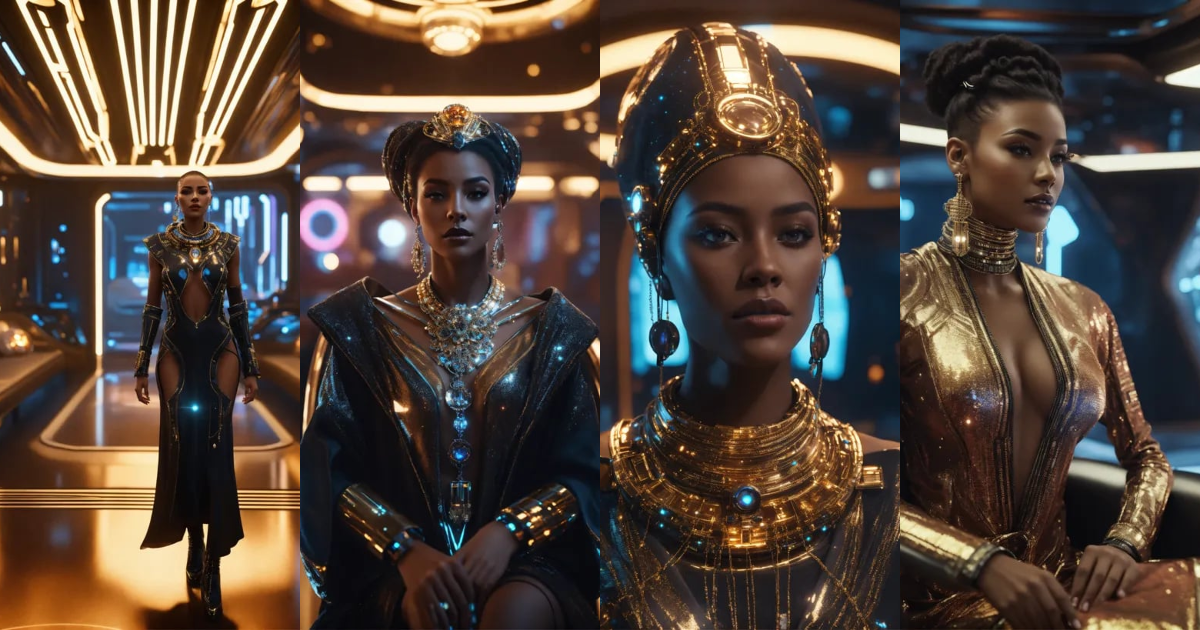 Lexica - Zoom out from an alluring black beautiful faced humanoid ...