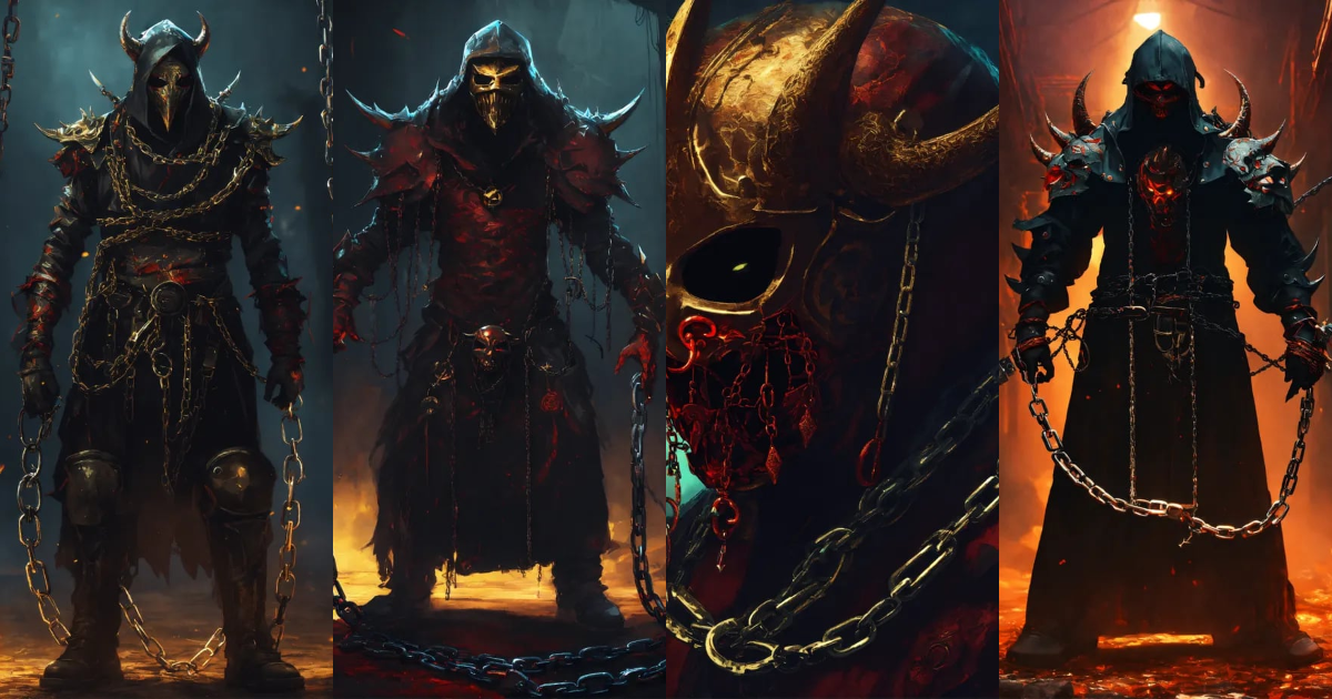 Lexica - A chain demon that wears an executioner mask, has long chains ...