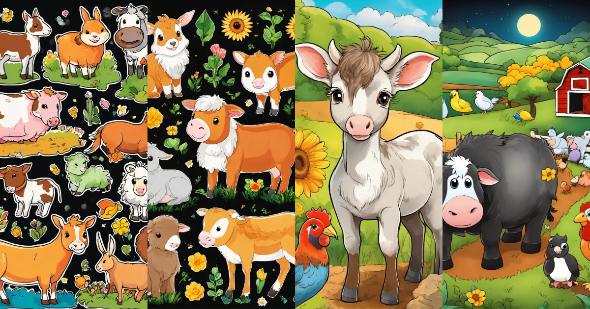 Lexica - Generate a cute FARM ANIMALS, super eye-catching illustration ...