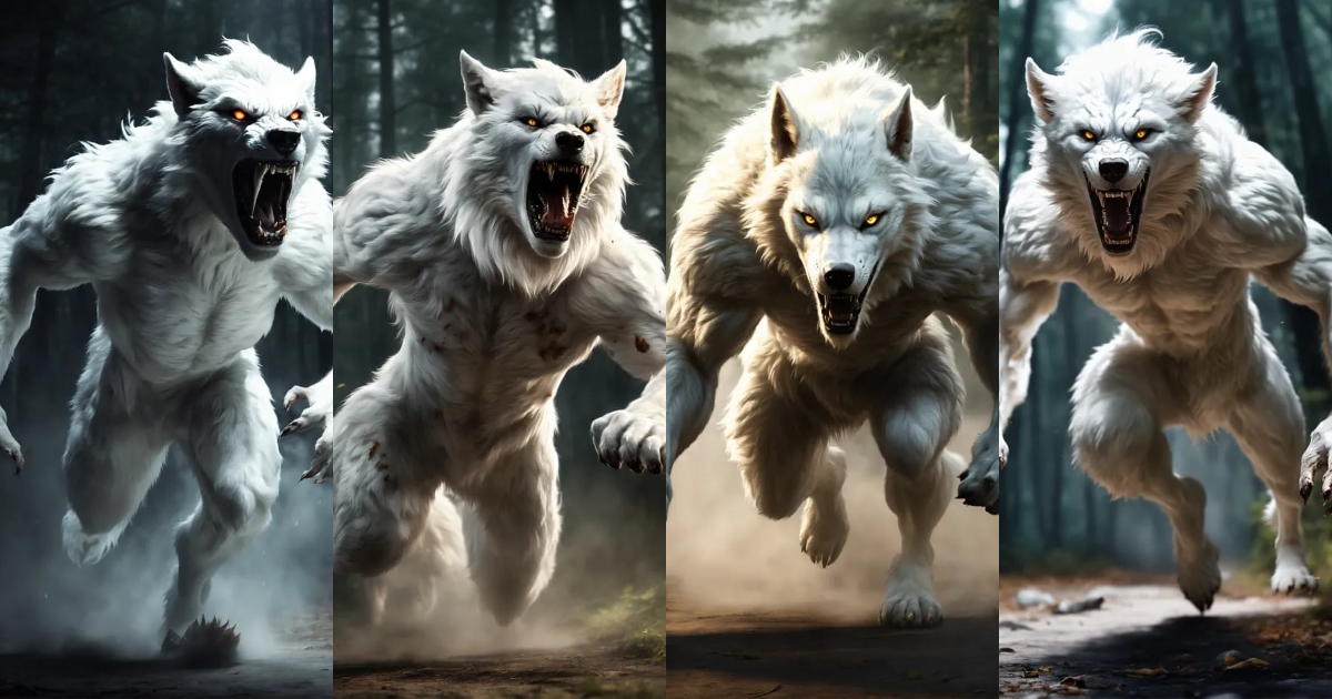 Lexica - Terrifying White Werewolf Running In Ultra Realistic Style