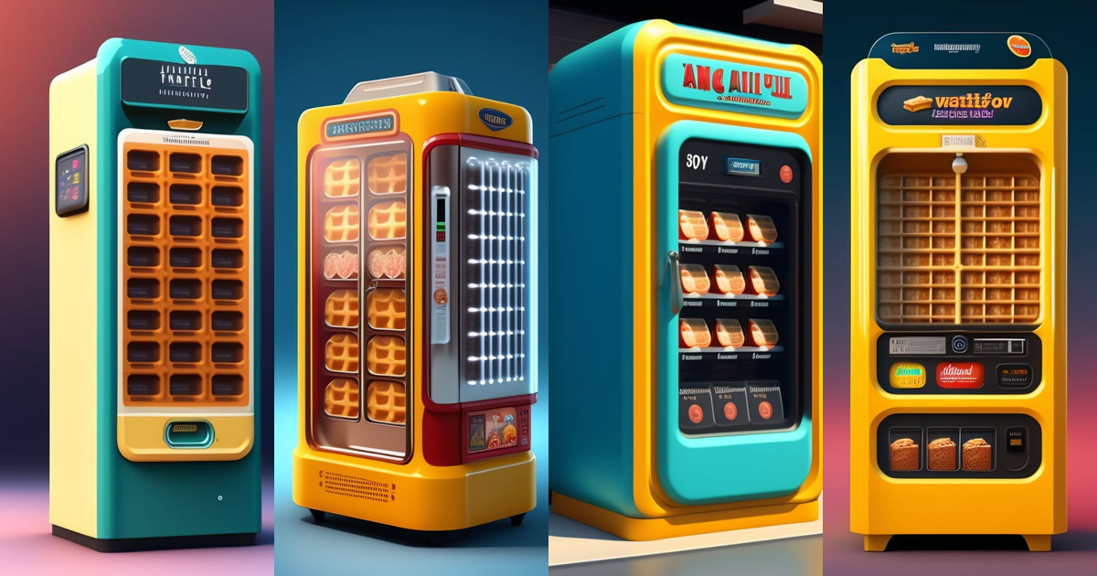 Lexica - A waffle vending machine, cute. Concept art illustration