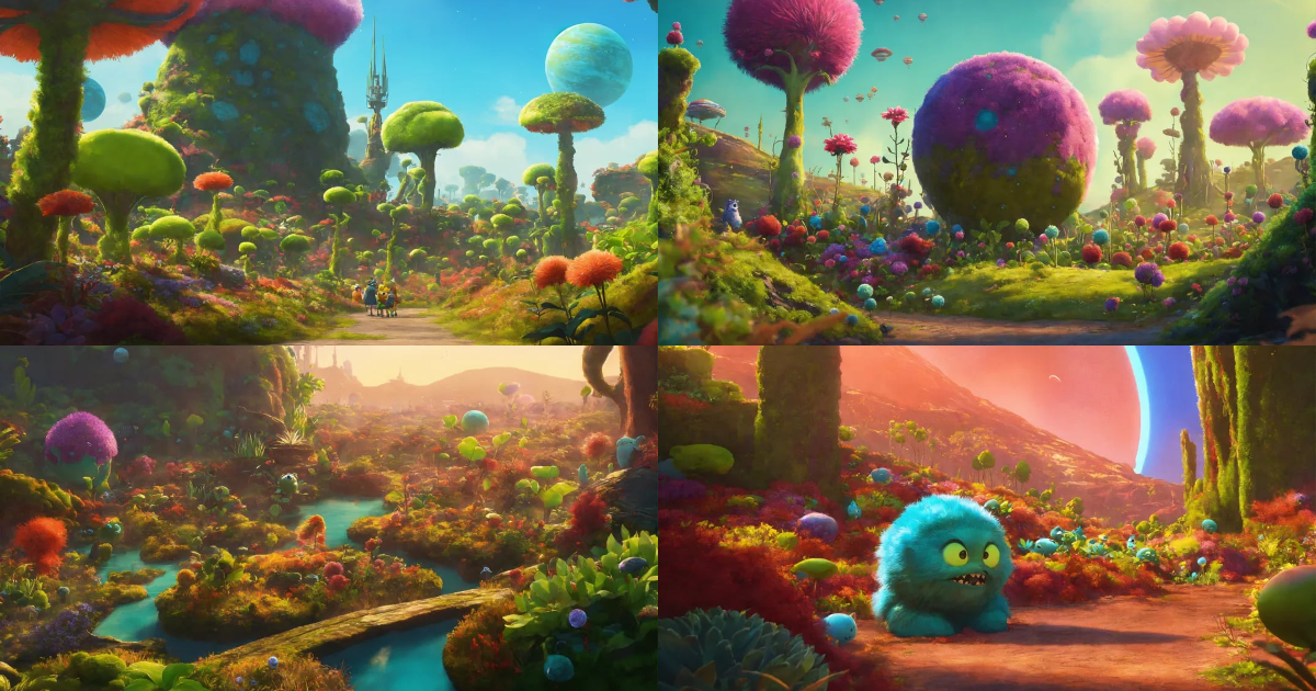 Lexica - A planet with furry plants, pixar art style, Monsters corporation