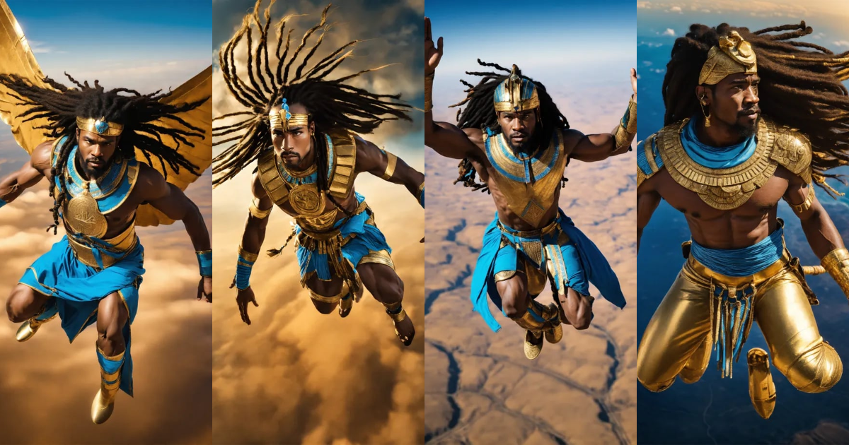 Lexica - Dramatic aerial photograph of a muscular African Pharaoh with ...